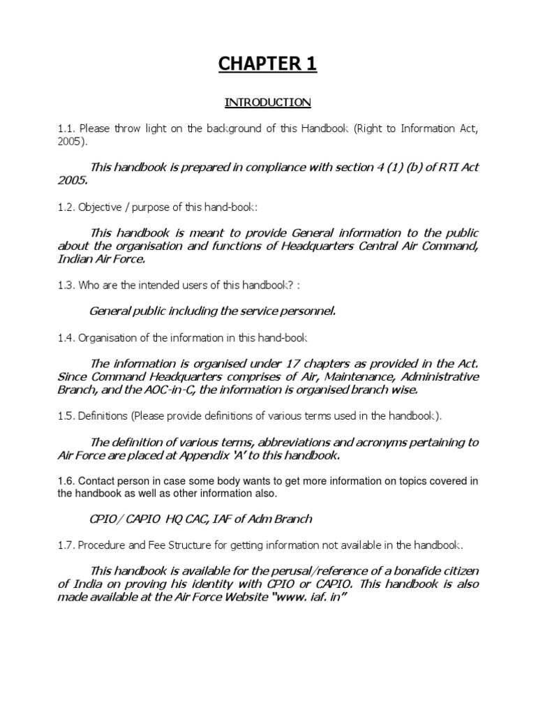 RTI Handbook: Central Air Command IAF | PDF | Staff (Military ...