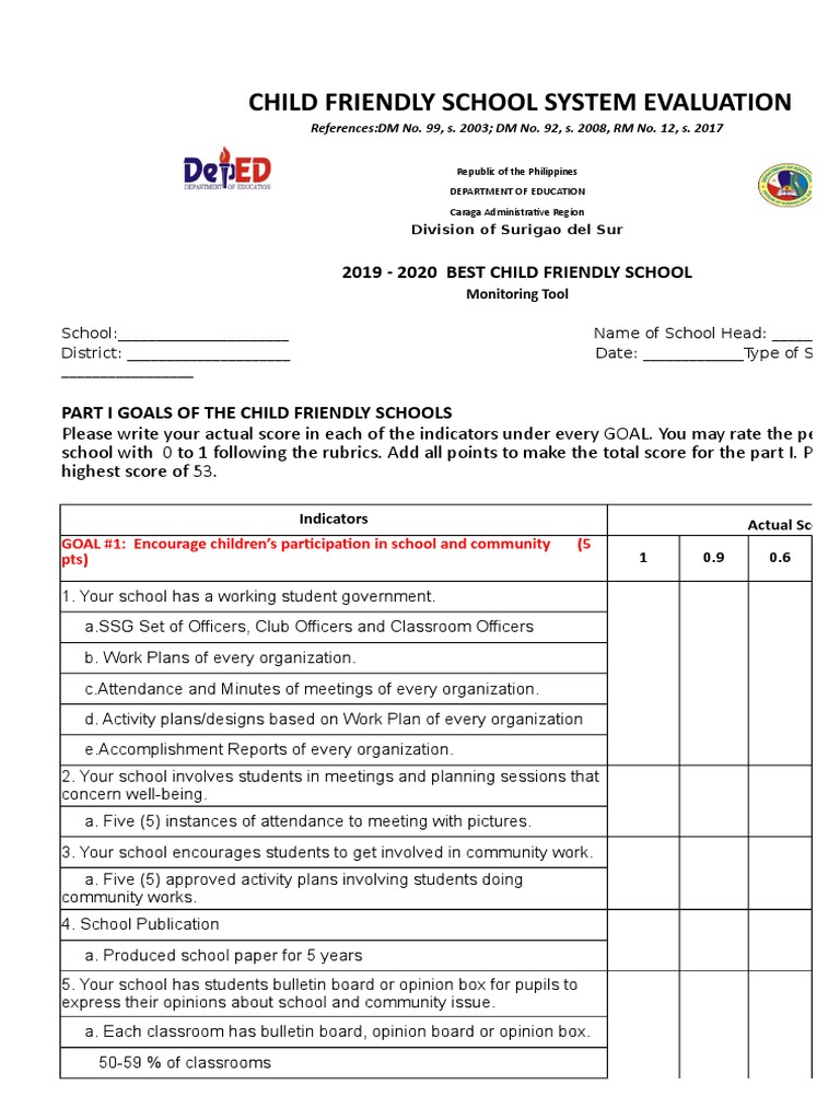 CFSS MONITORING TOOL 2019 Tago 1 | PDF | Classroom | Lesson Plan