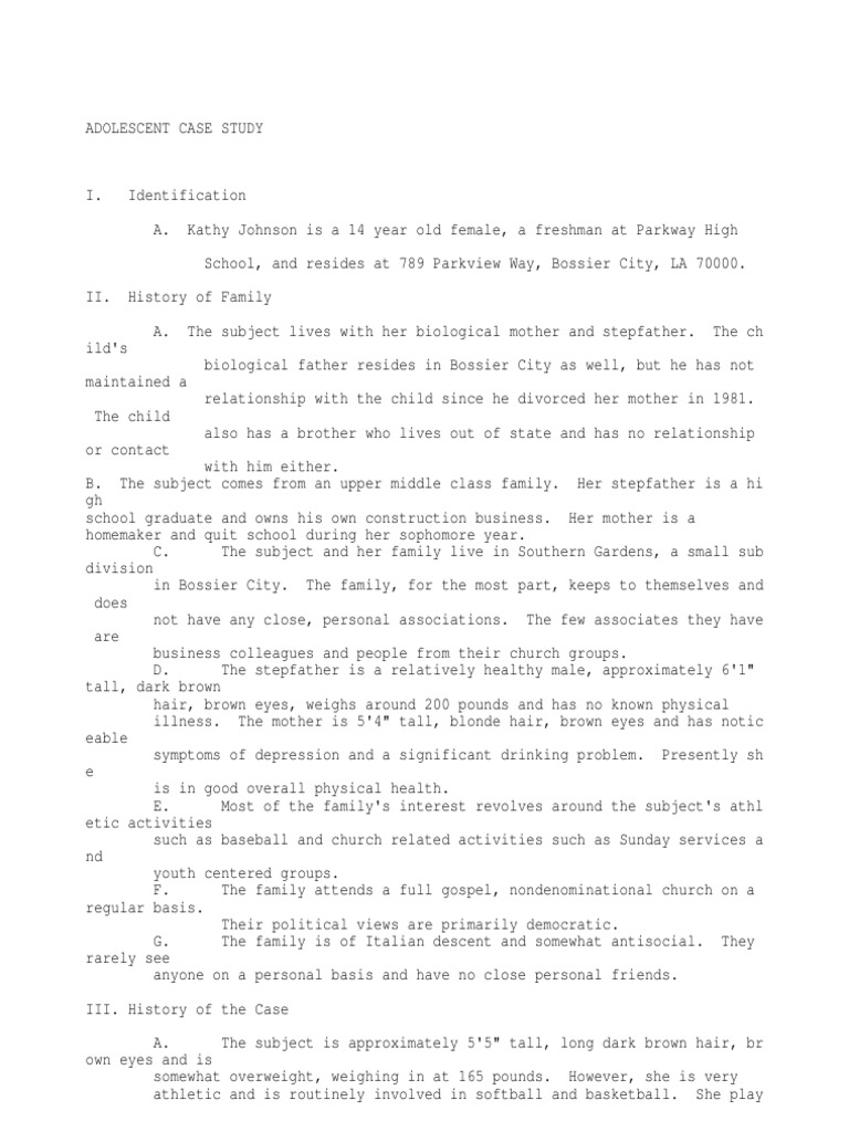 Adolescent Case Study | PDF | Foster Care | Adolescence