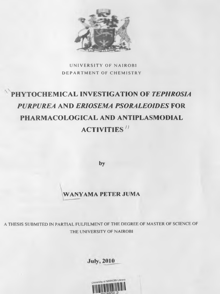 Wanyama - Phytochemical Investigation of Tephrosia Purpurea and Eriosema Psoraleoides For ...