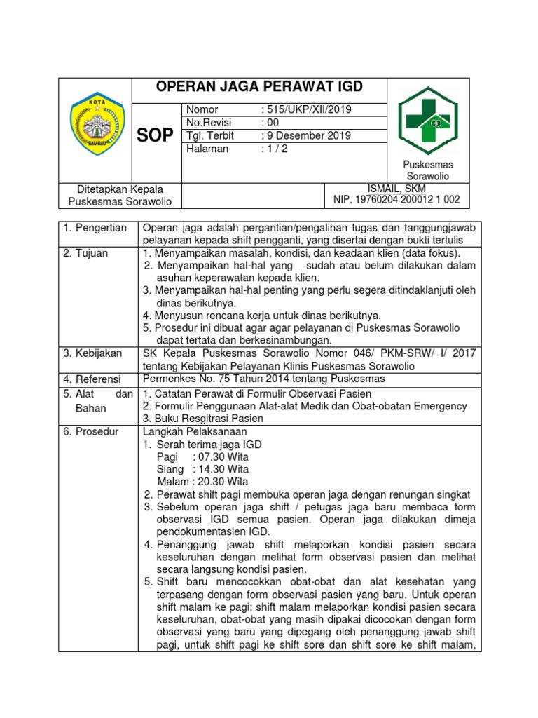 Sop Pergantian Shift Igd | PDF