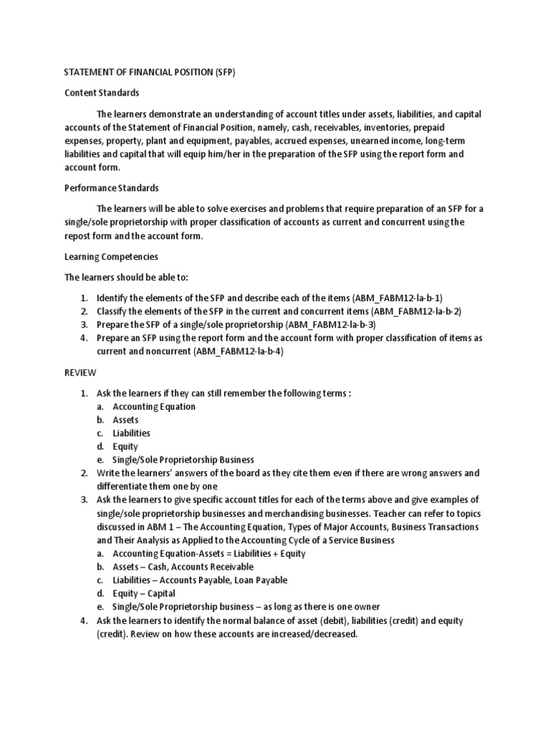 Understanding Statement of Financial Position | PDF | Balance Sheet ...