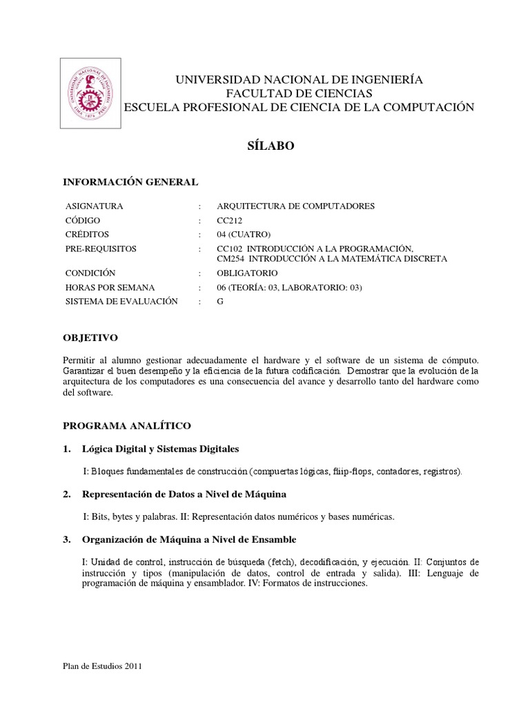 CC212-arquitectura de Computadoras | PDF | Almacenamiento de datos de la computadora | Lenguaje ...