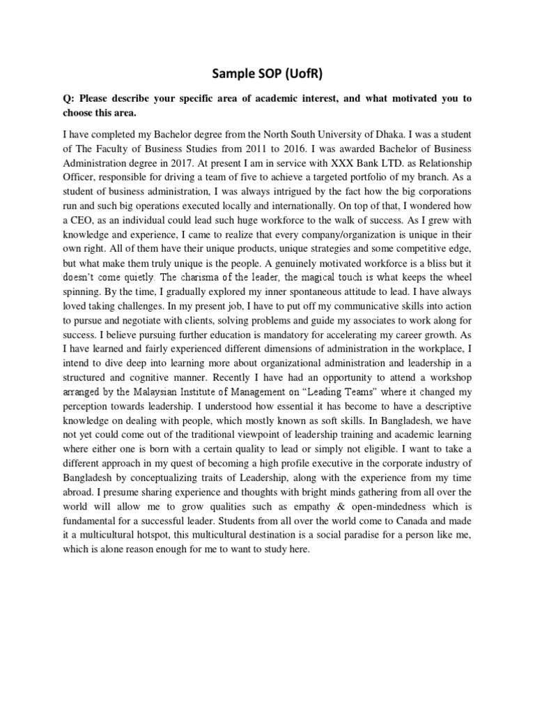 Sample SOP, Study Plan, Explanation of Source of Funds | PDF | Human Resource Management ...