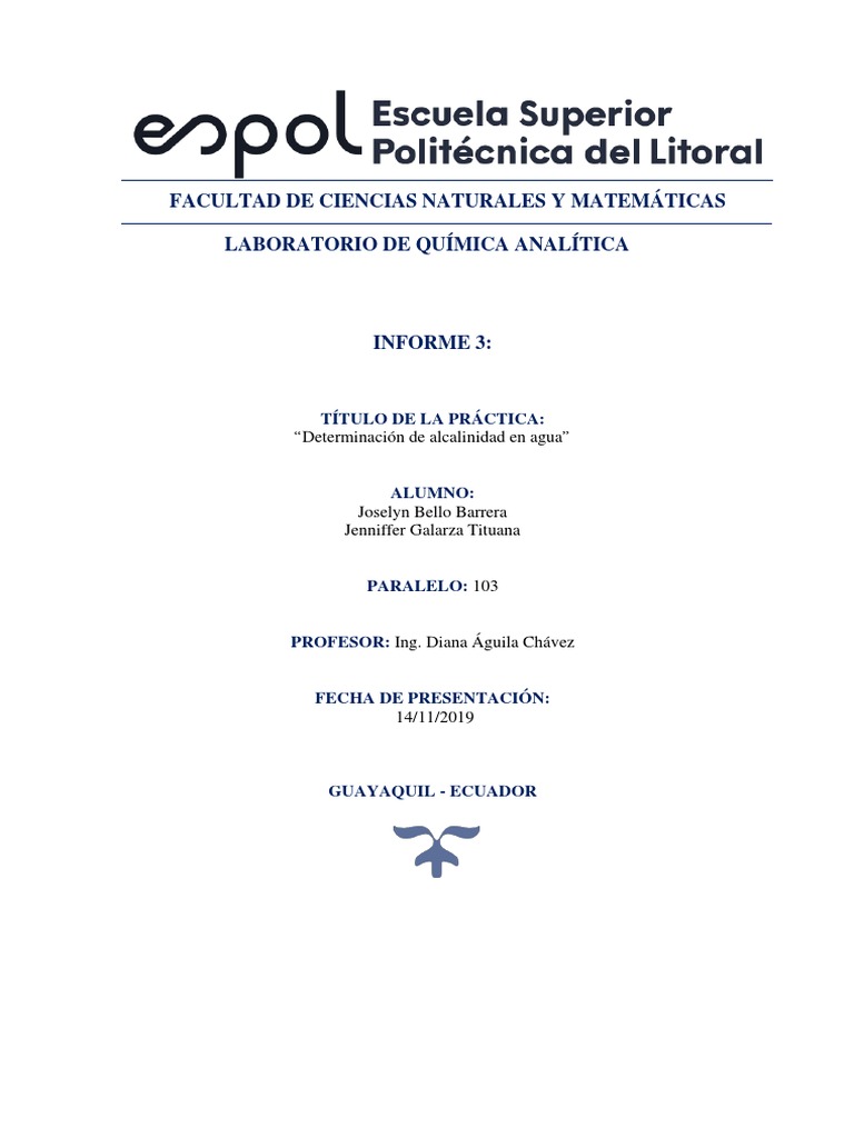 Informe 3 Química Analitica - p103 - Joselyn Bello - Jenniffer Galarza ...