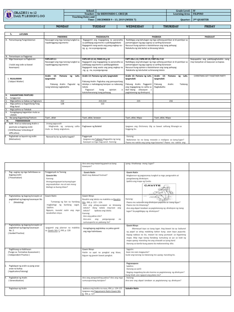 DLL - Filipino 4 - Q3 - W7 | PDF
