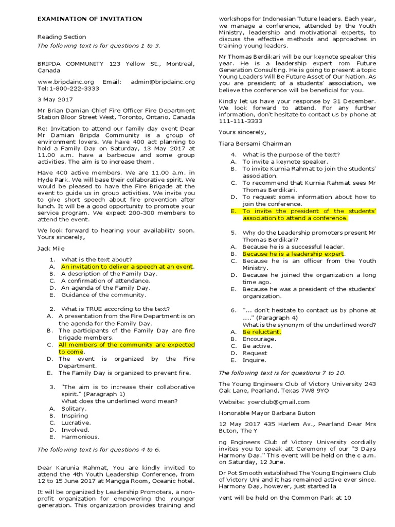 Examination of Invitation 1 | PDF | Humanities