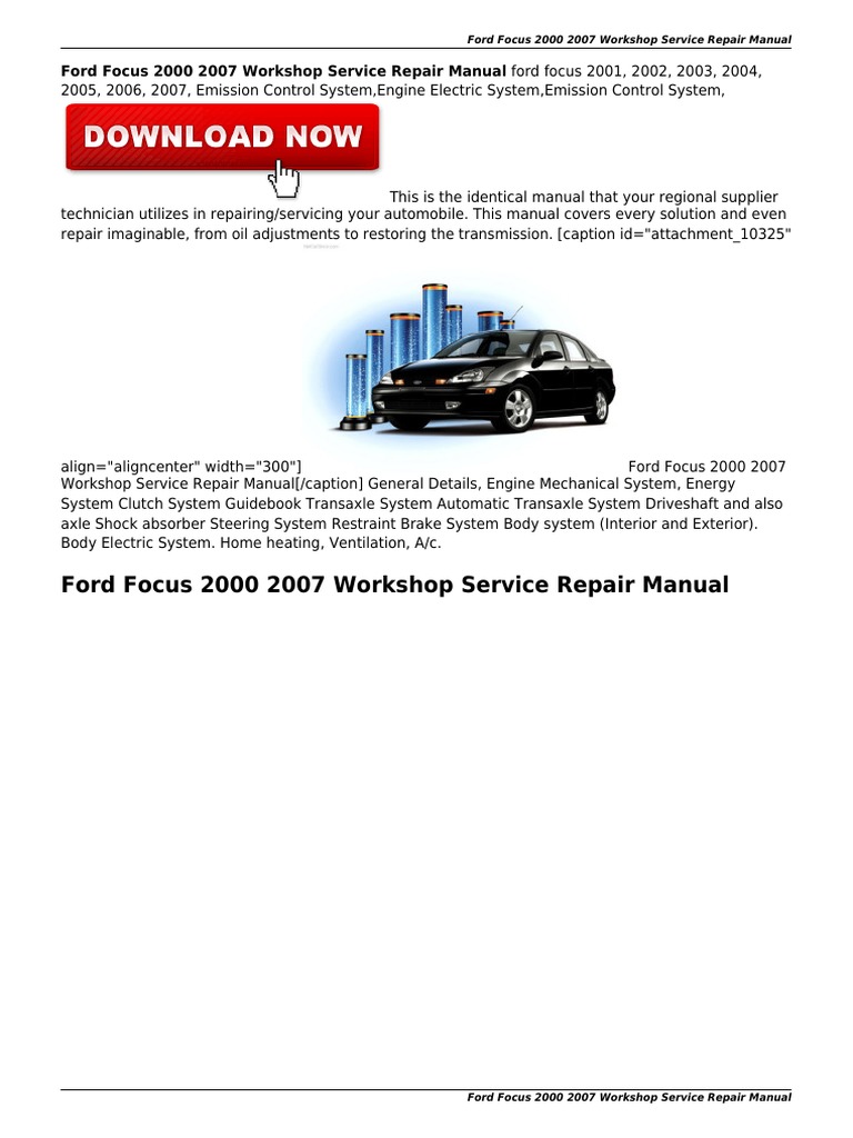Ford Focus 2000 2007 Workshop Service Repair Manual