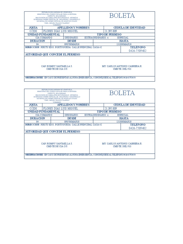 Boletas de Permiso | PDF | Política de venezuela | América del Sur