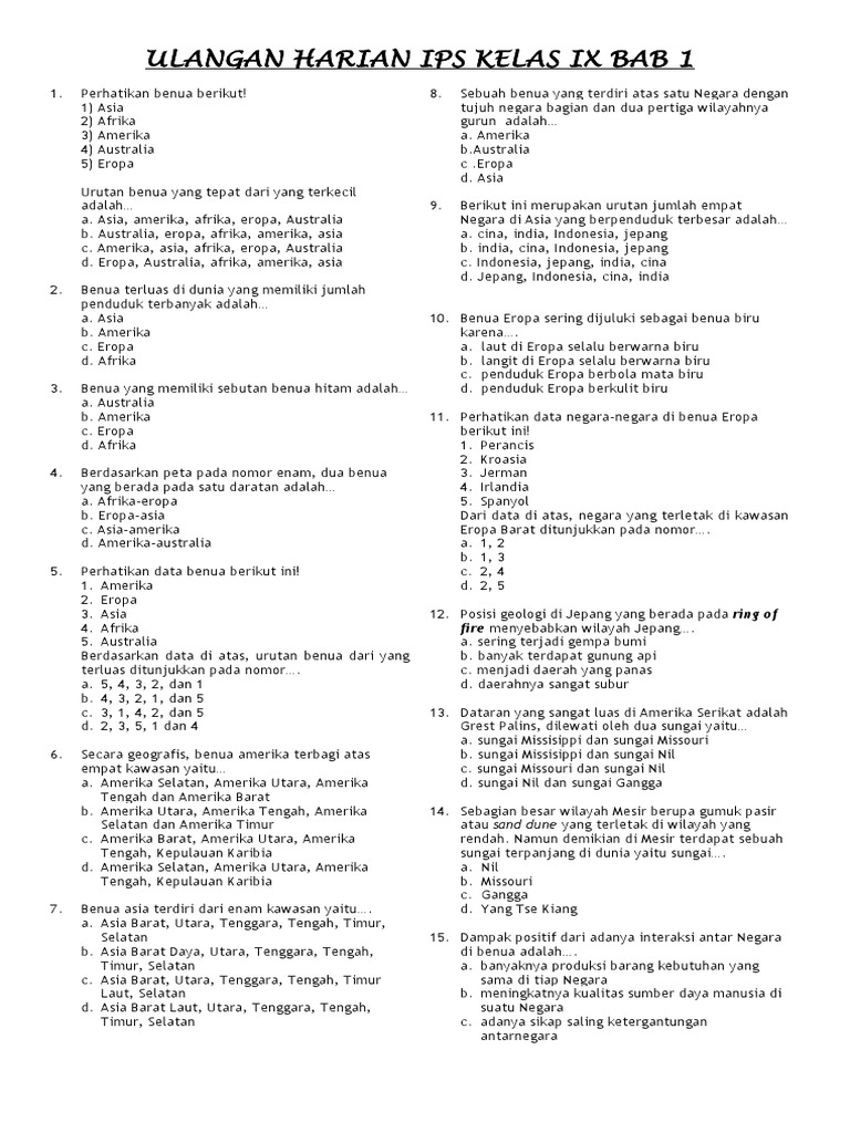 Soal UH BAB 1 IPS Kelas 9 | PDF