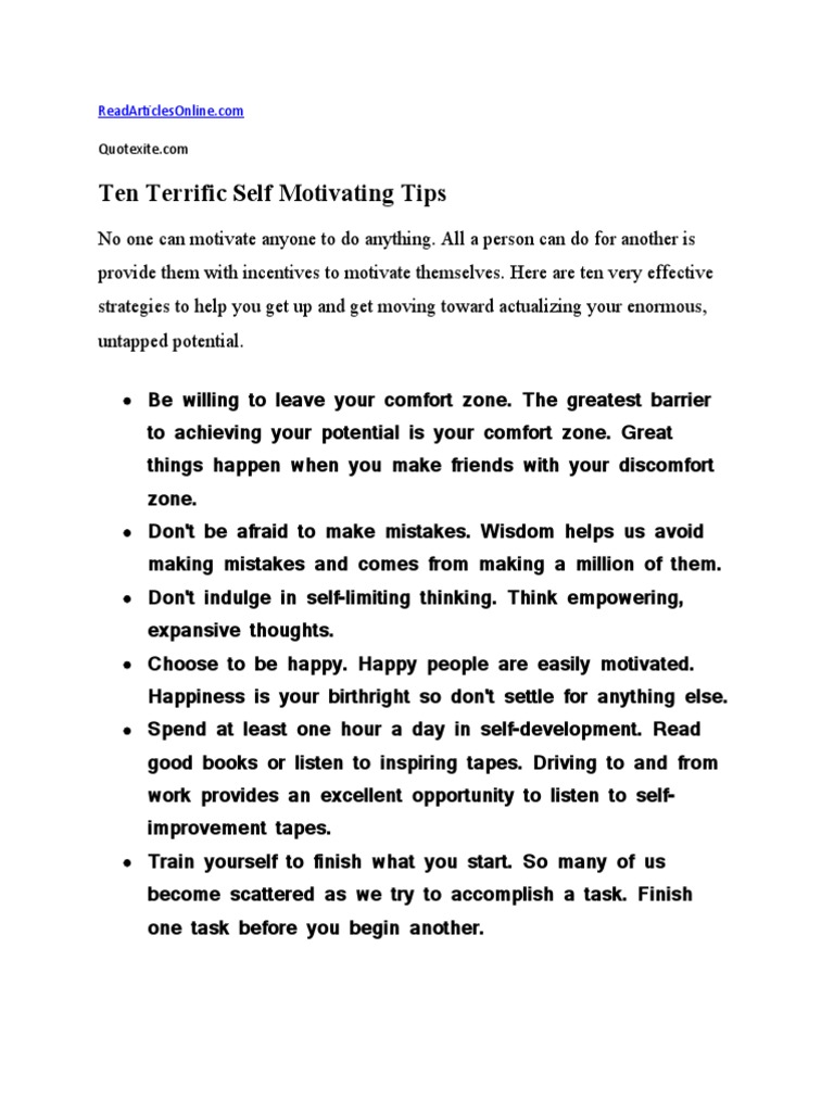 Ten Tips for Self-Motivation Success | PDF | Motivation | Self Help