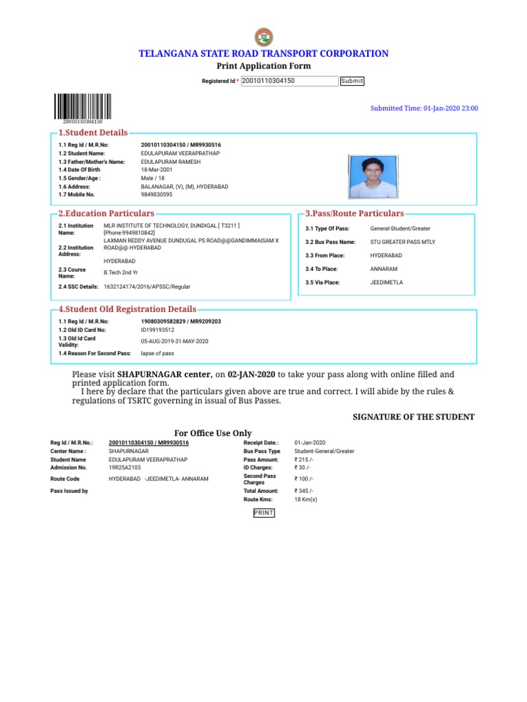 TSRTC Bus Pass PDF | PDF | Identity Document | Business