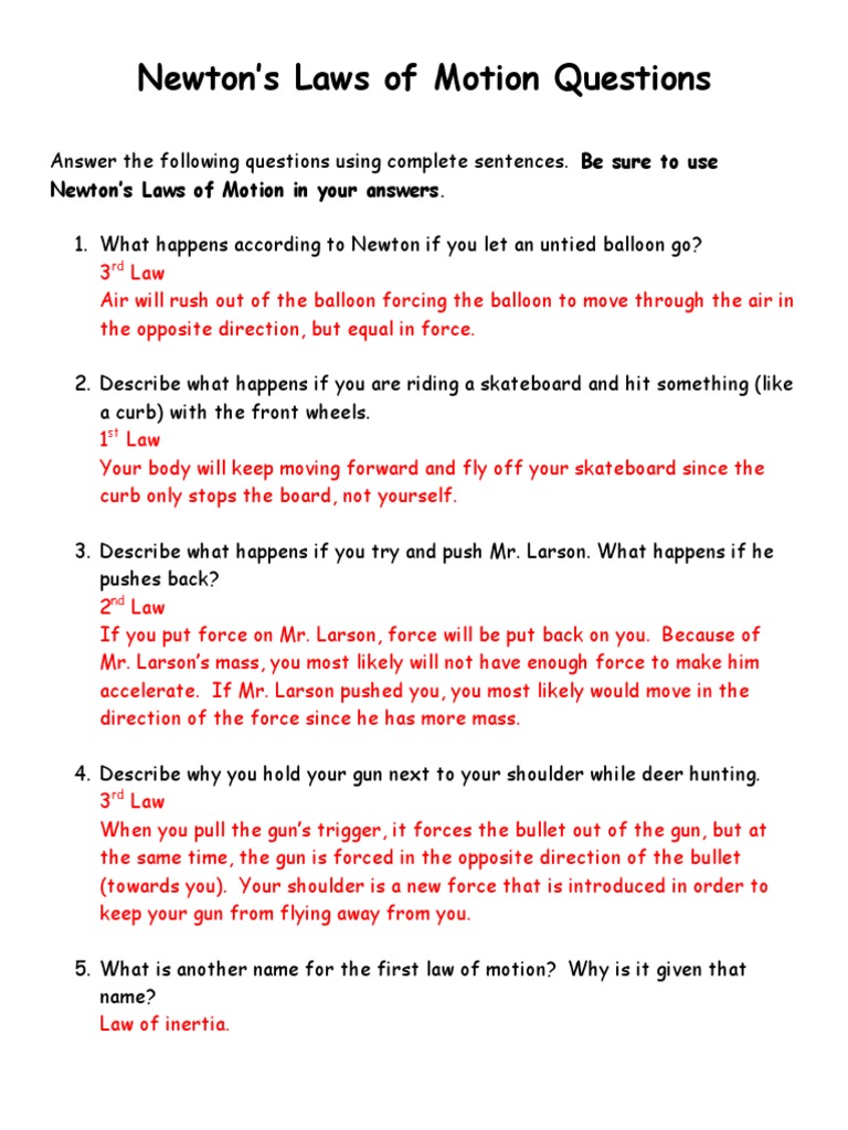 Laws of Motion Questions KEY PDF | PDF | Newton's Laws Of Motion | Rocket