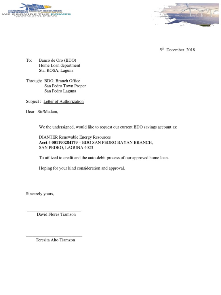 BDO Letter of Authorization | PDF