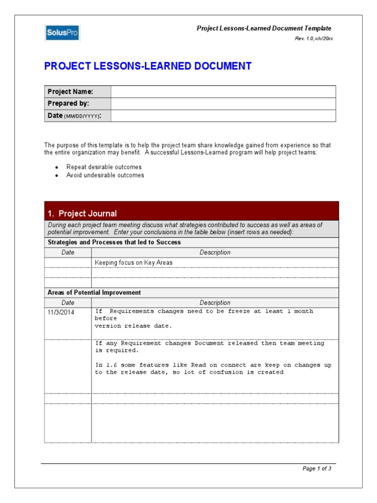 Lessons Learned Template | PDF | Software Testing | Learning