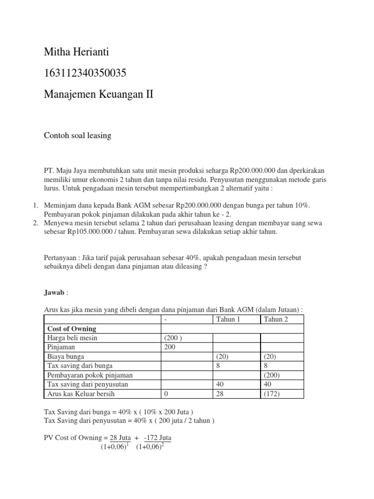 Contoh Soal Leasing (Mitha) | PDF