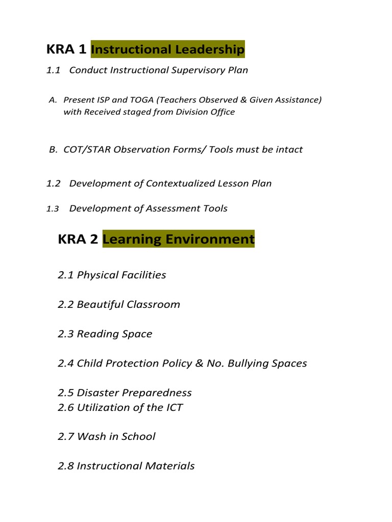 KRA 1: Instructional Leadership Plan | PDF | Career & Growth | Travel