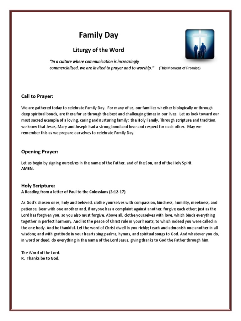 Family Day Prayer and Liturgy Guide | PDF | Prayer | God The Father