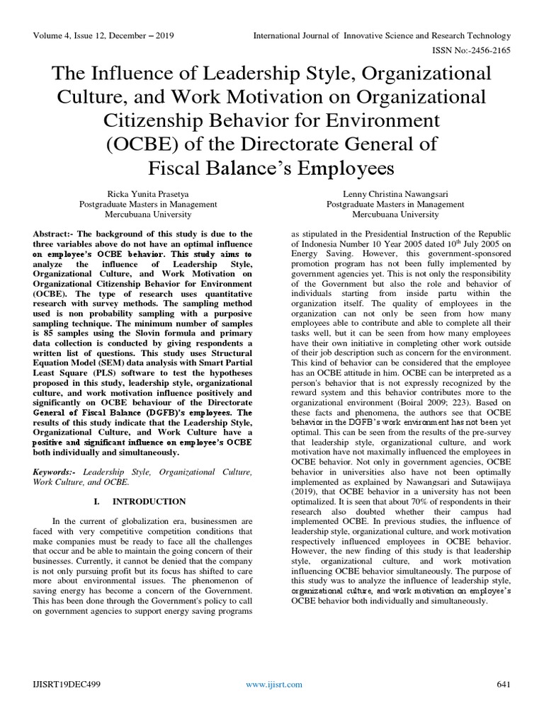 The Influence of Leadership Style, Organizational Culture, and Work Motivation On Organizational ...