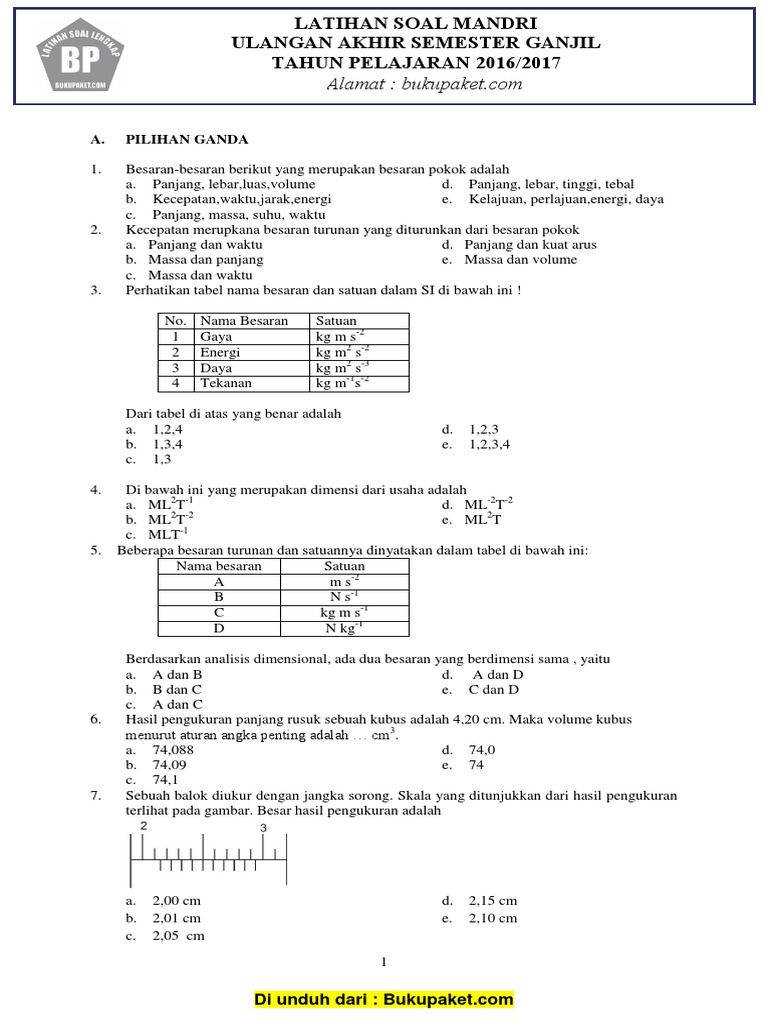 Latihan Soal UAS Fisika Kelas 10 Semester 1 | PDF