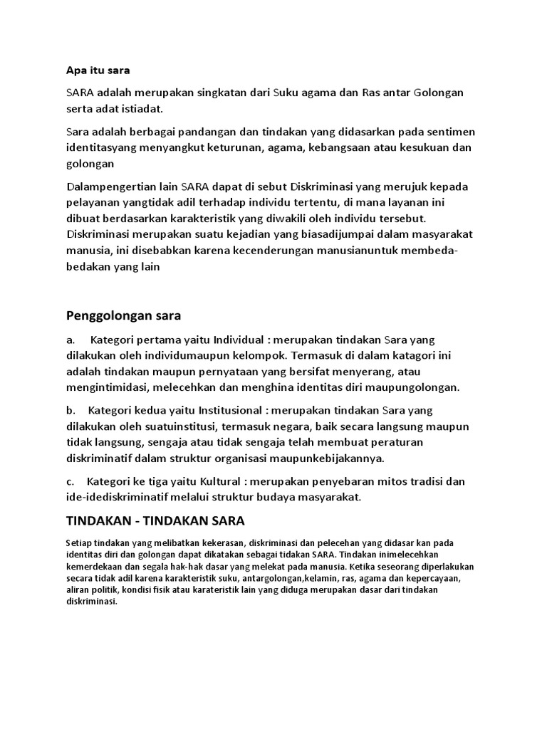 Memahami SARA dan Diskriminasi | PDF | Ilmu Sosial | Agama & Spiritualitas