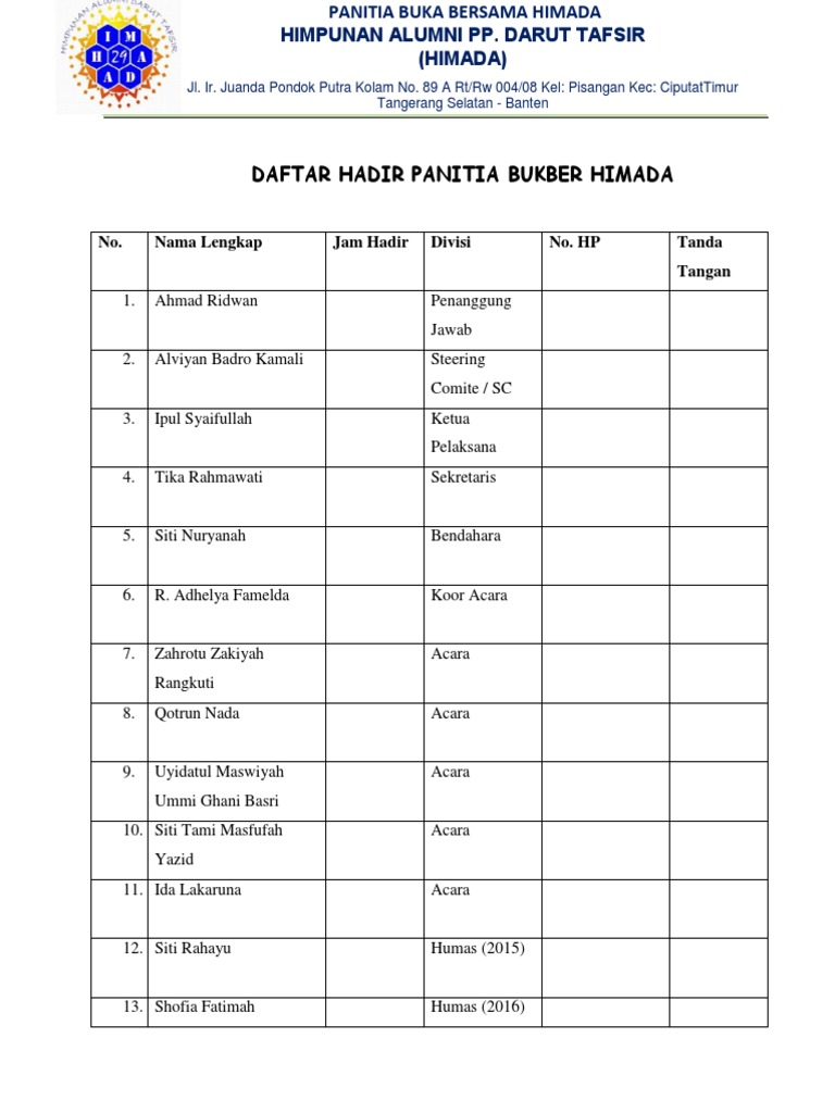 Daftar Hadir PANITIA | PDF