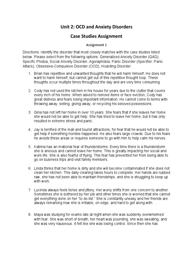 Unit 2 - Assignment - Case Studies | PDF | Anxiety Disorder | Medical ...