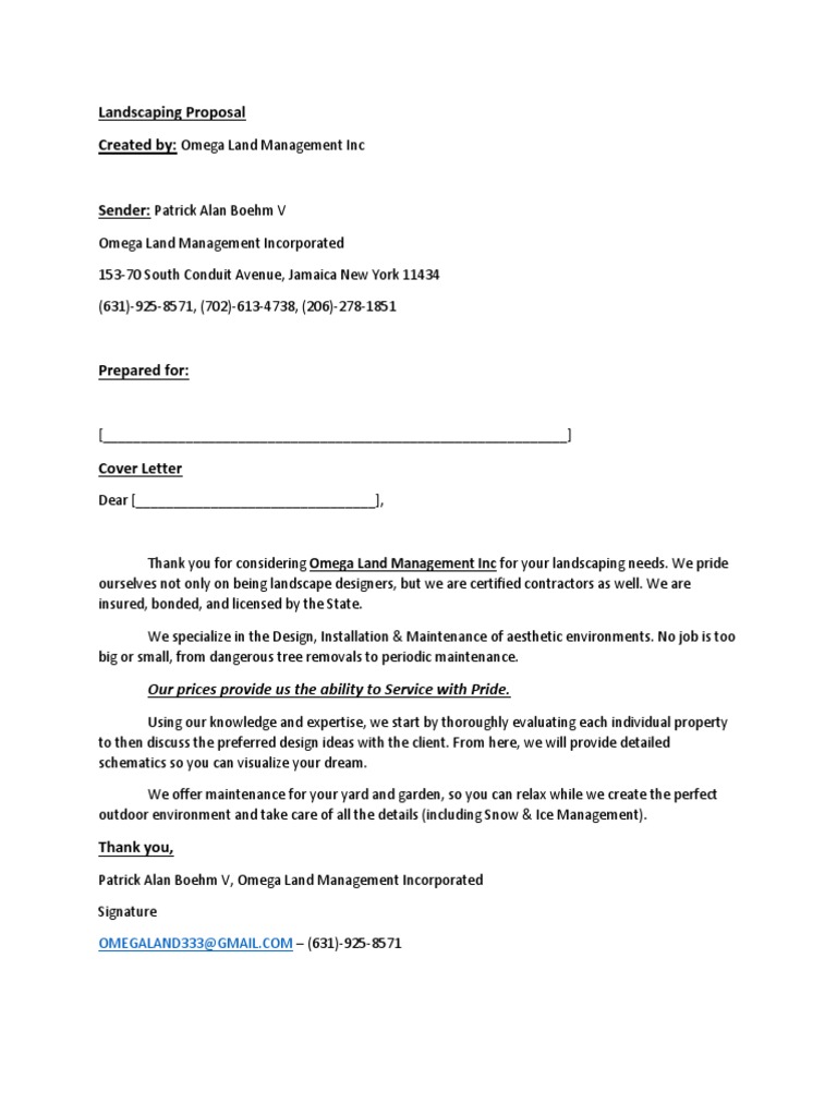 Landscaping Proposal by Omega Land Management | PDF | Lawn | Gardens