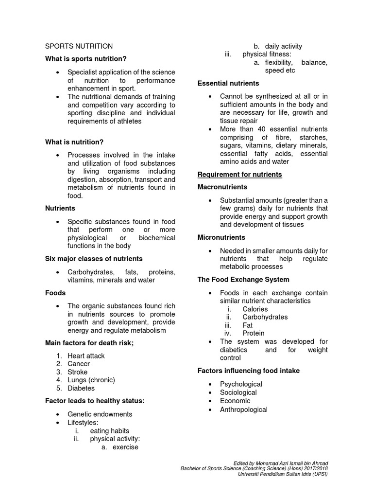 Qku3093 Sports Nutrition Notes | PDF | Nutrients | Fat