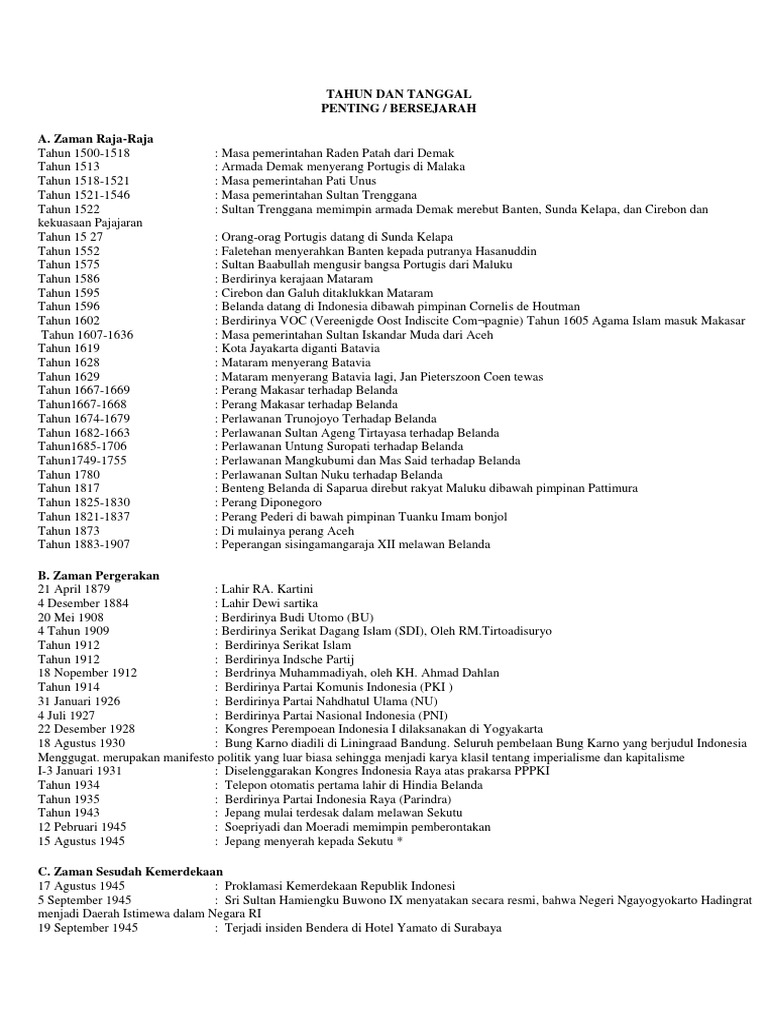 TAHUN DAN TANGGAL Penting Indonesia | PDF