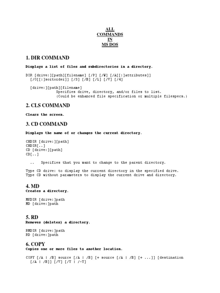 MS DOS Commands | PDF | Command Line Interface | Computer File MS DOS Commands | PDF | Command Line Interface | Computer File