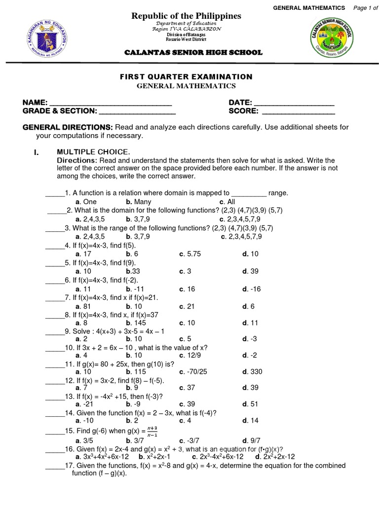 General Mathematics 11 | PDF | Function (Mathematics) | Exponentiation