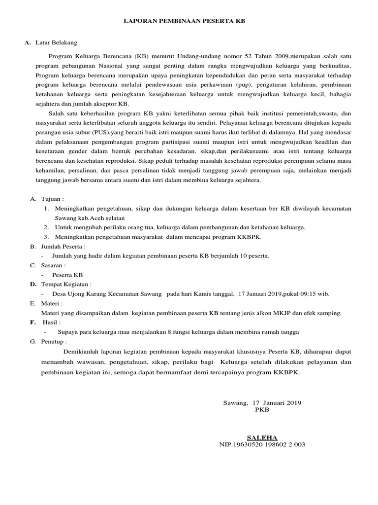 Laporan Pembinaan KB | PDF