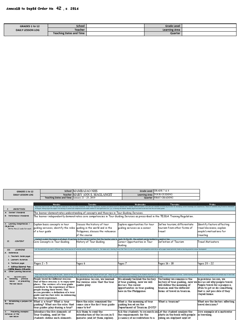 DLL Tour Guiding 1st Topic | PDF | Curriculum | Teachers
