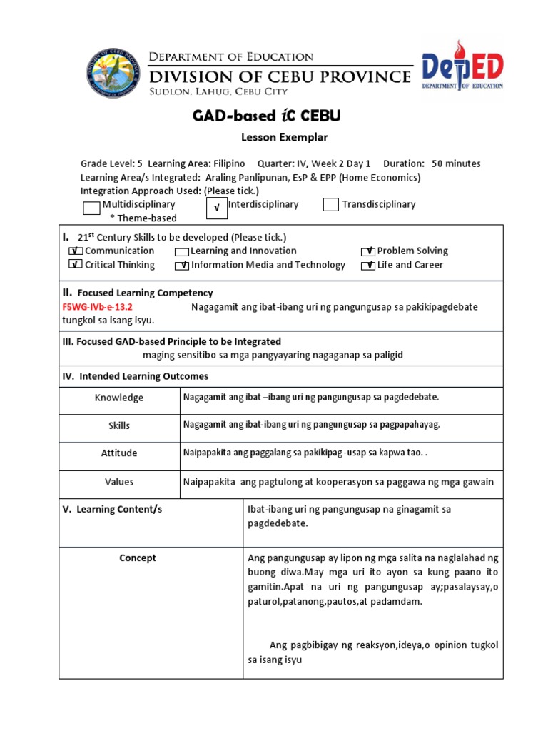 Lesson Exemplar Grade 4 Filipino