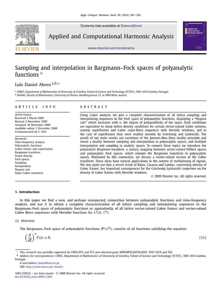 Sampling And Interpolation In Bargmann Fock Spaces Of Polyanalytic Pdf Sampling Signal