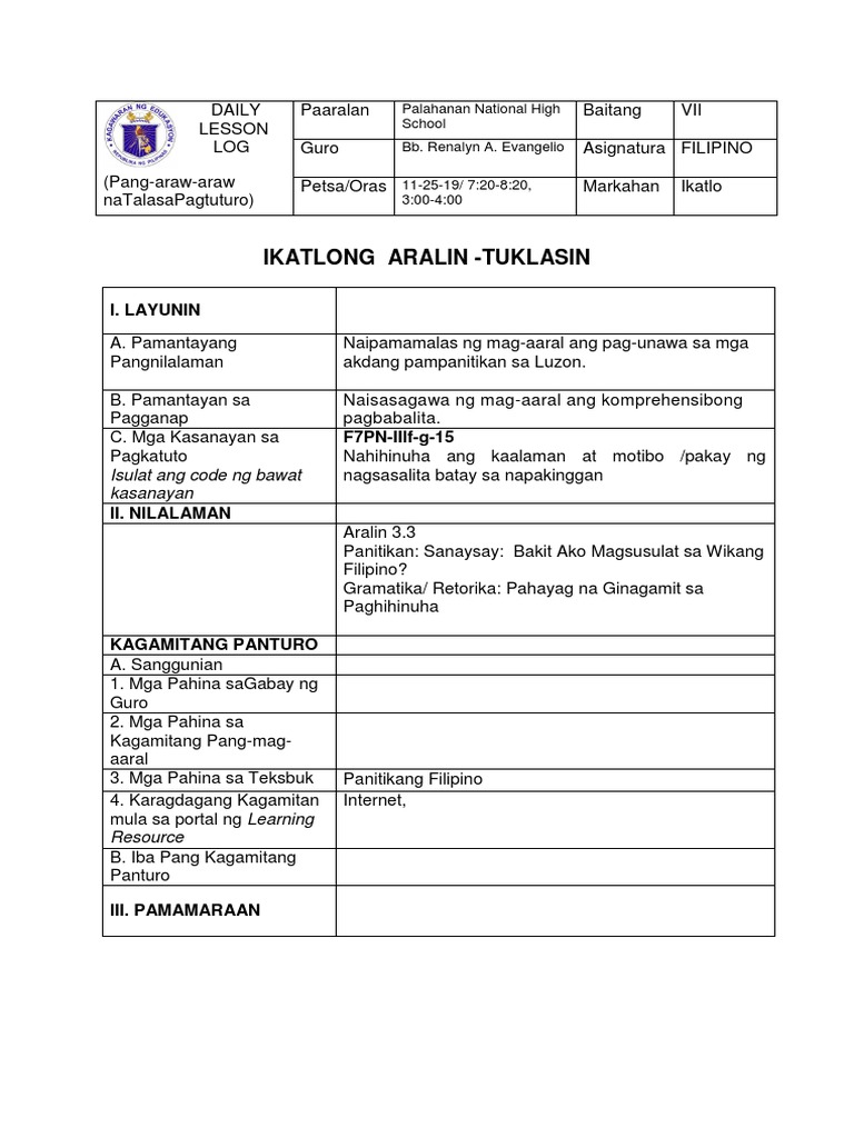 Filipino DLL Format-3.3 | PDF
