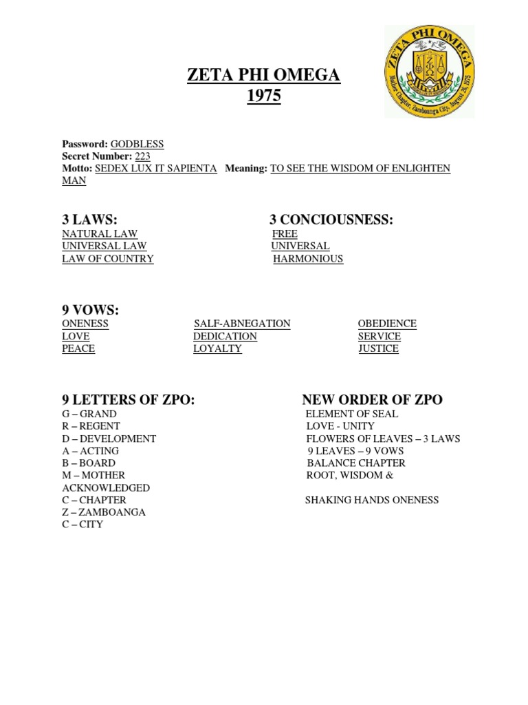 Constitution and Founding Principles of the Zeta Phi Omega Secret ...