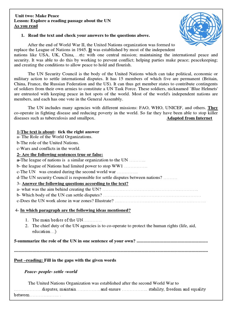 Explore A Reading Passage About The UN | PDF | United Nations ...