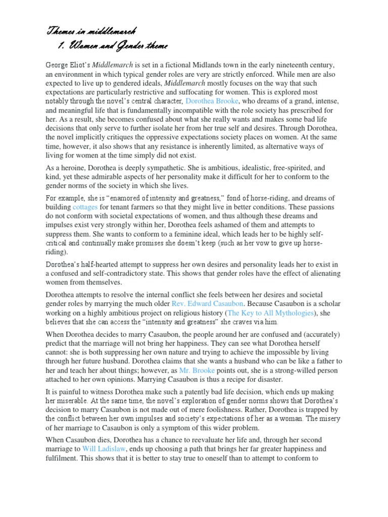George Eliot Themes | PDF | Middlemarch | Gender Role
