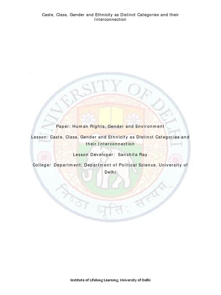 Caste Class Gender and Ethnicity As Distinct Categories and Their ...