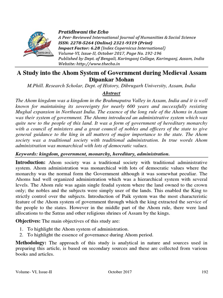 Ahom Paik System of Governance | PDF | Government