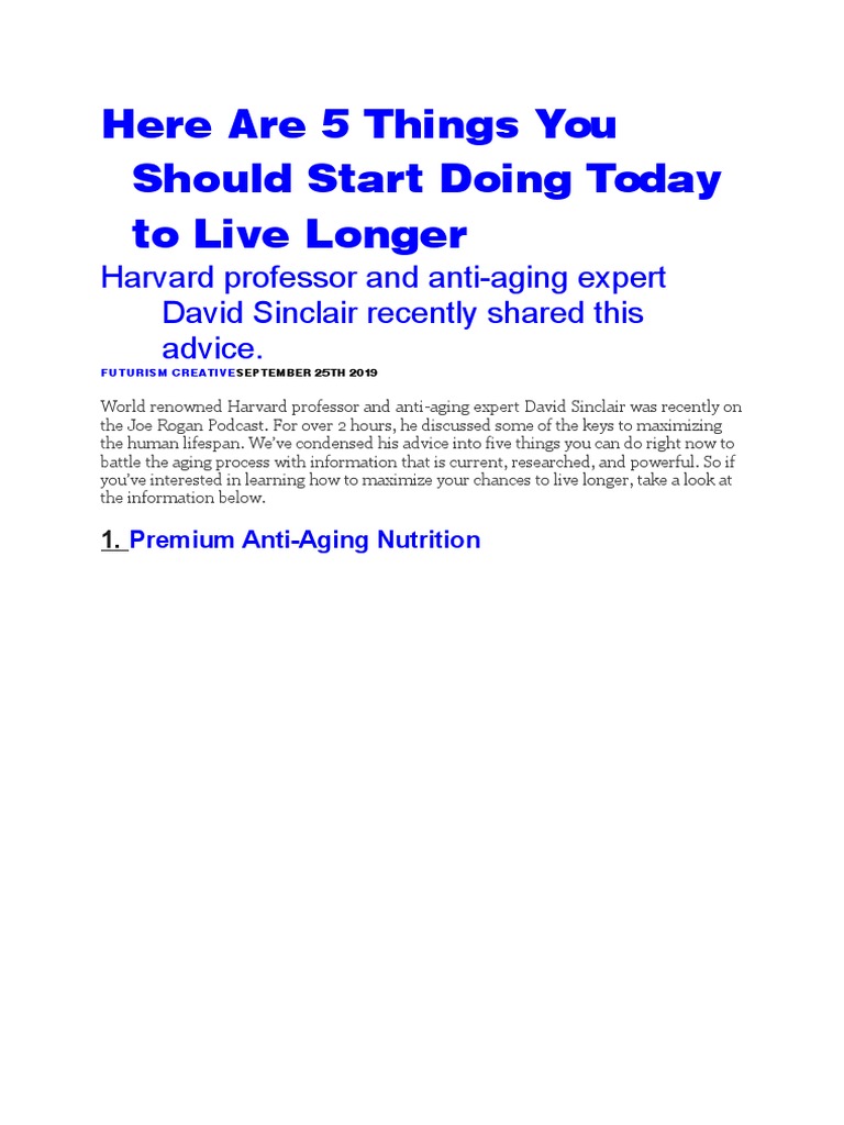 Sinclair's 5 Anti-Aging Strategies | PDF | Life Extension | Ageing