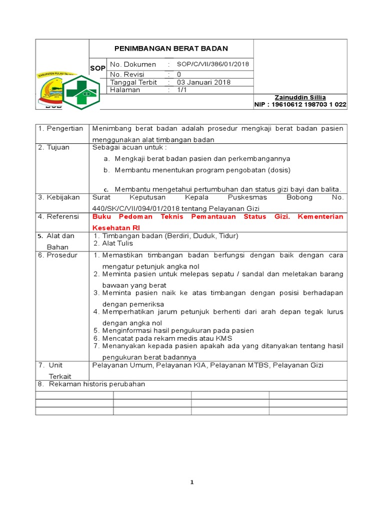 Sop Penimbangan Berat Badan | PDF