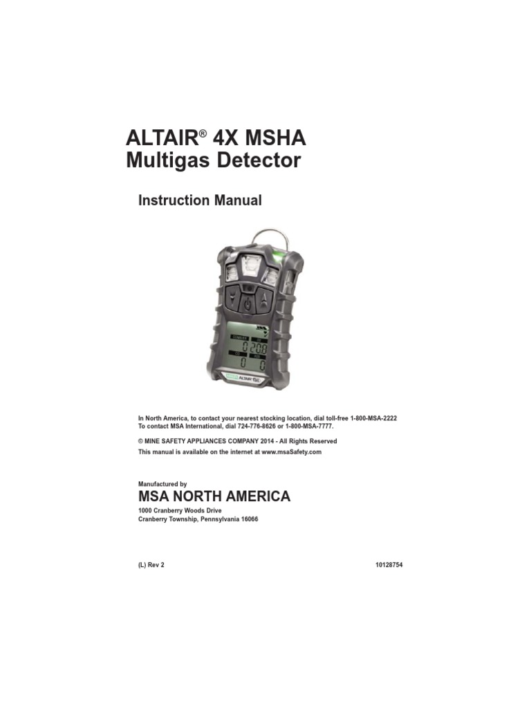 Personal Gas Detector MSA ALTAIR 4x Manual | PDF | Battery Charger ...
