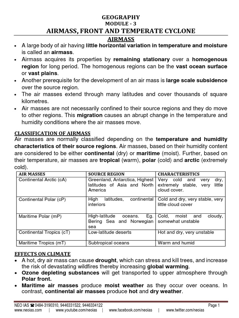 Geography: Air Masses & Cyclones | PDF | Cyclone | Temperate Climate