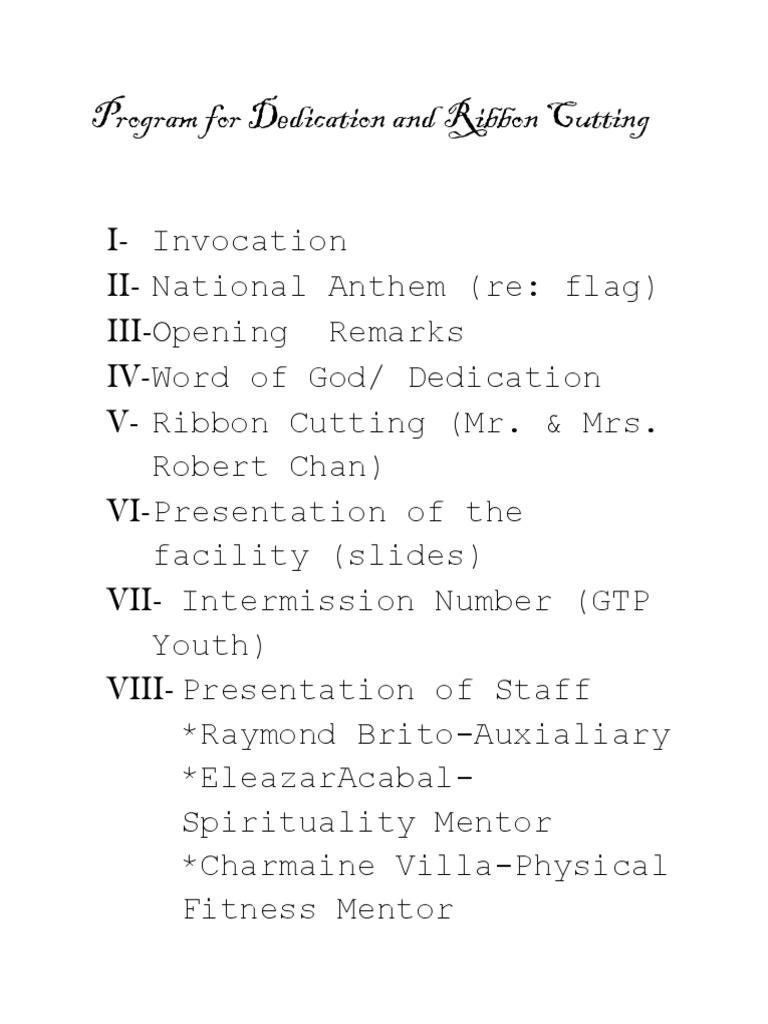 Program For Dedication and Ribbon Cutting | PDF