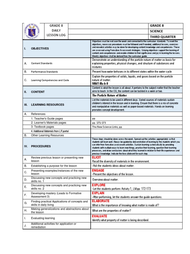 Grade 8 Daily Lesson Log | Download Free PDF | Teaching | Behavior ...