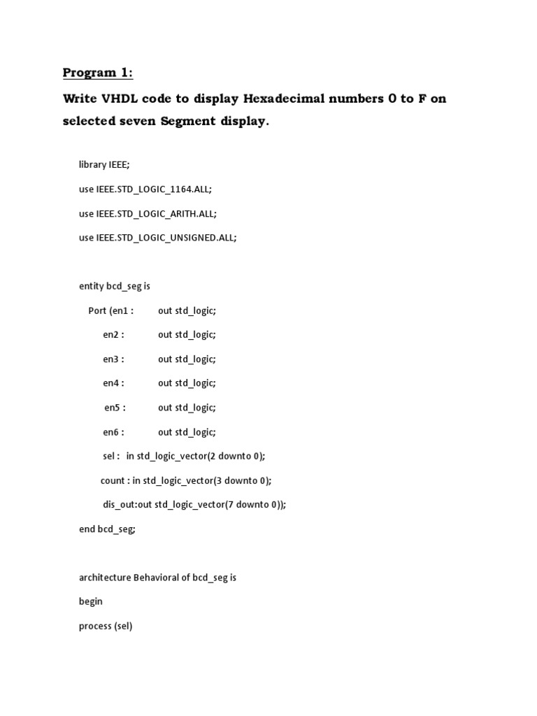 VHDL Interfacing Programs | PDF | Vhdl | Digital Electronics VHDL Interfacing Programs | PDF | Vhdl | Digital Electronics