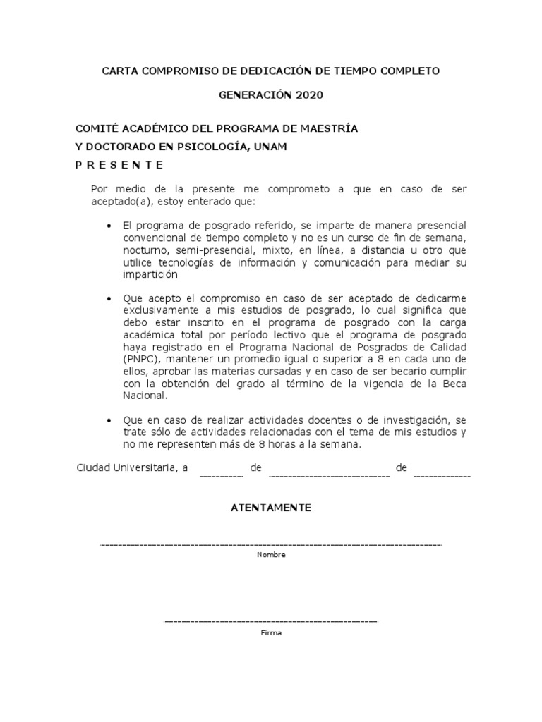 Carta Dedicacion Tiempo Completo 2020 | PDF